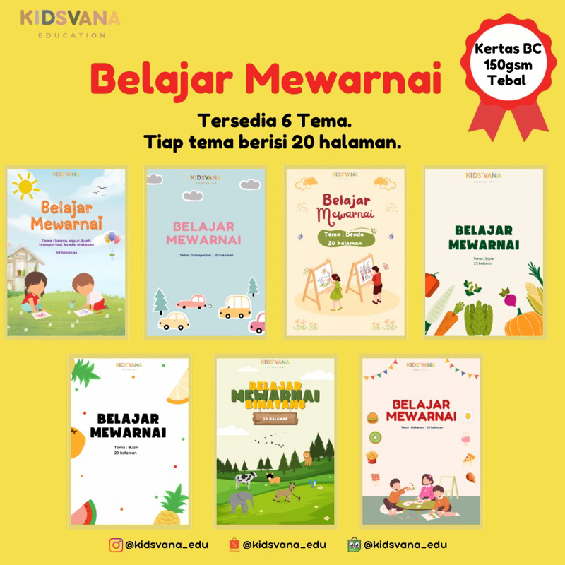 Jual Lembar Aktivitas Belajar Mewarnai 7 Variasi Tema - Kertas BC A4 ...