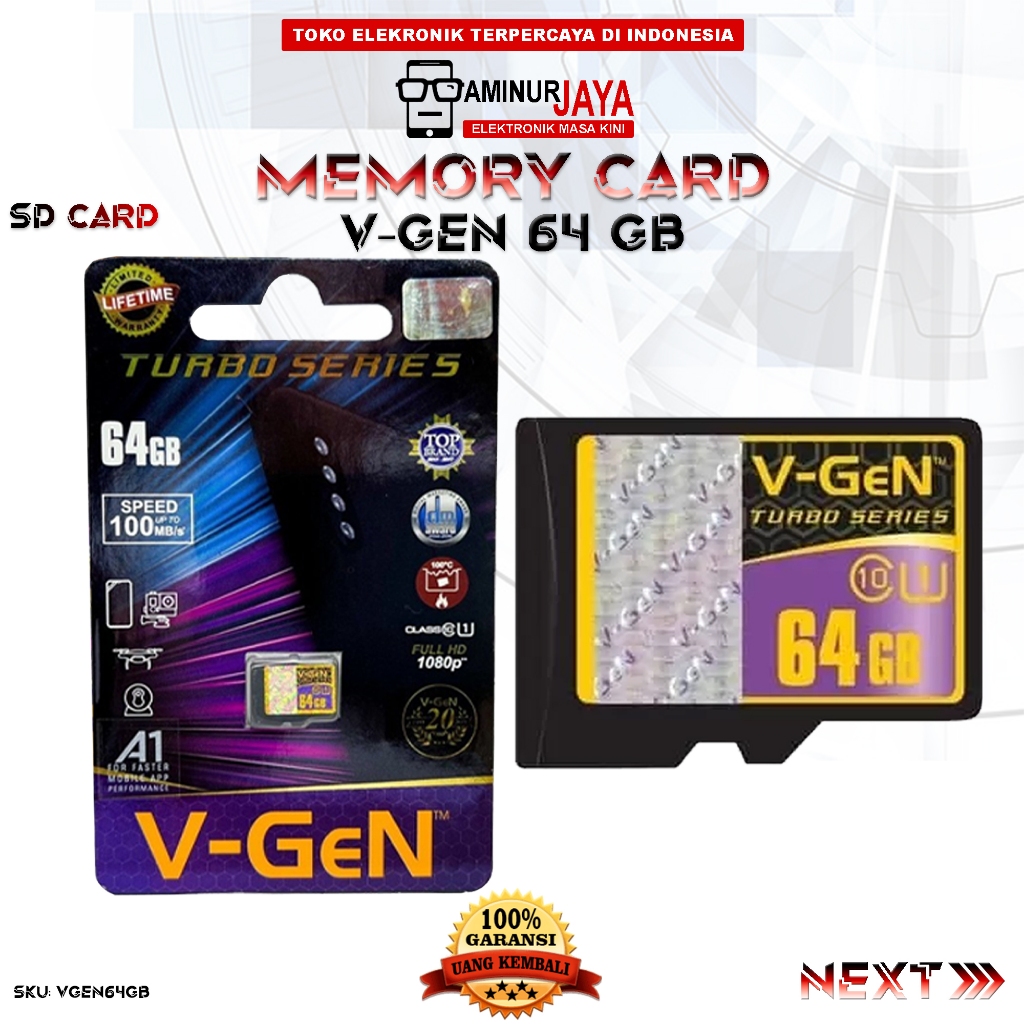 Jual Kartu Memory Vgen Turbo Series Class 10 Memori MMC Micro SD Card V-Gen 64gb 32gb 16gb 8gb ...