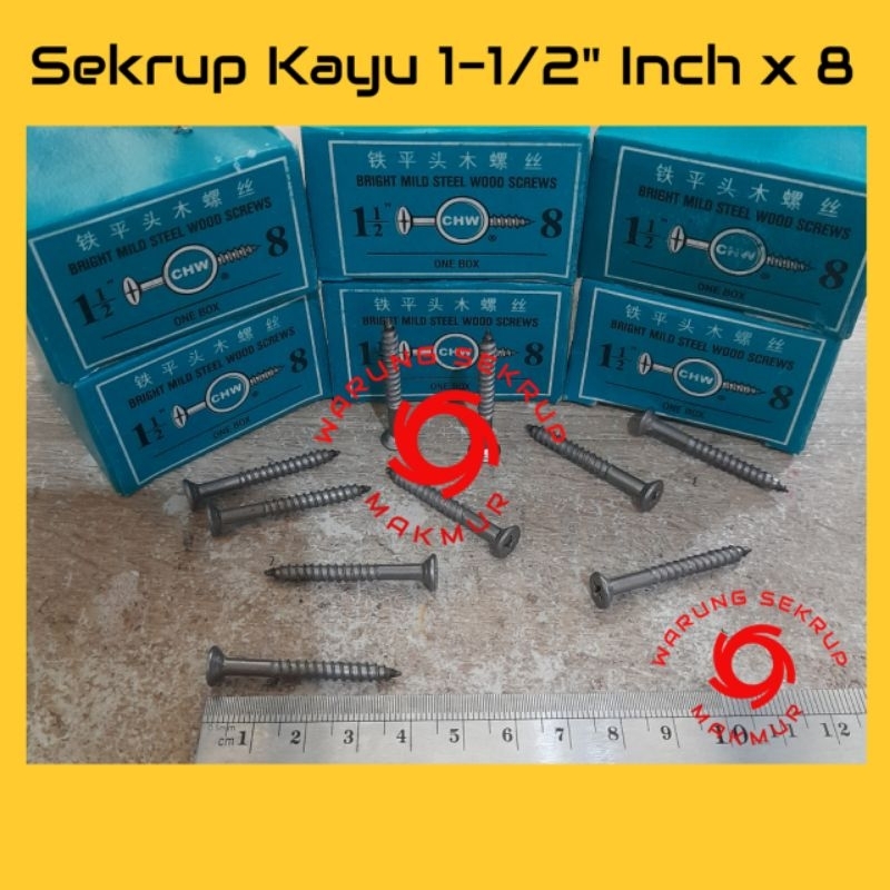 Jual (1 Box) Sekrup Kayu 1-1/2" Inch x 8 / Wood Screw (+) / Skrup Kayu ...