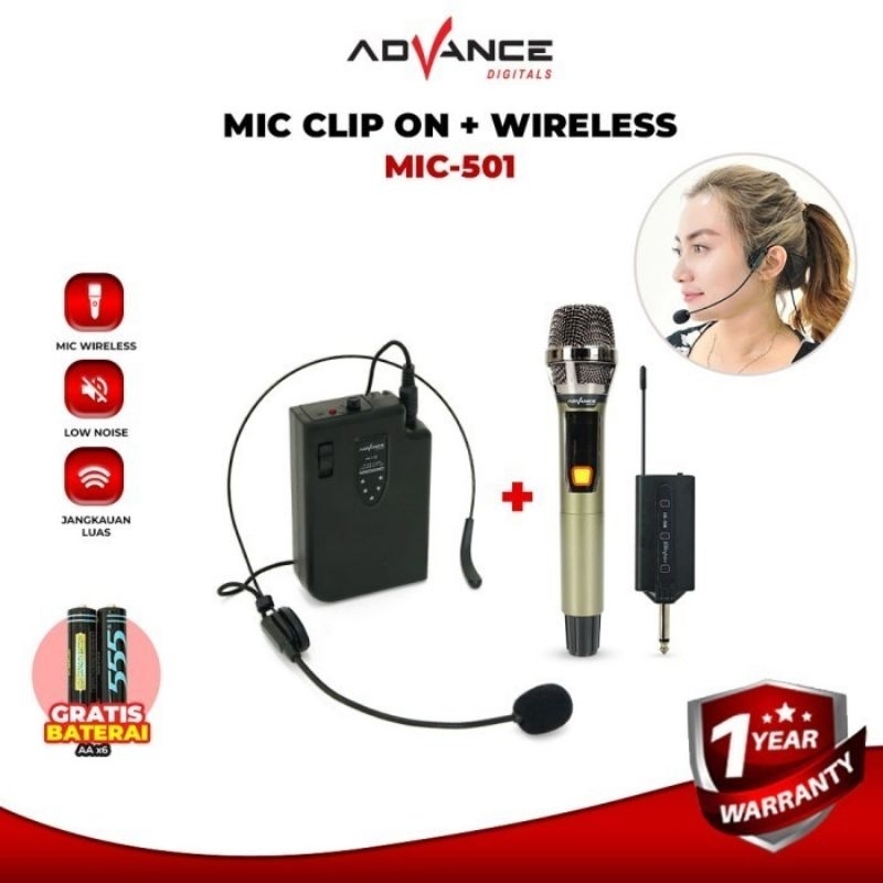 Jual ADVANCE MIC WIRELESS ; MIC HEAD CLIP ON MIC-501 PROFESIONAL ...