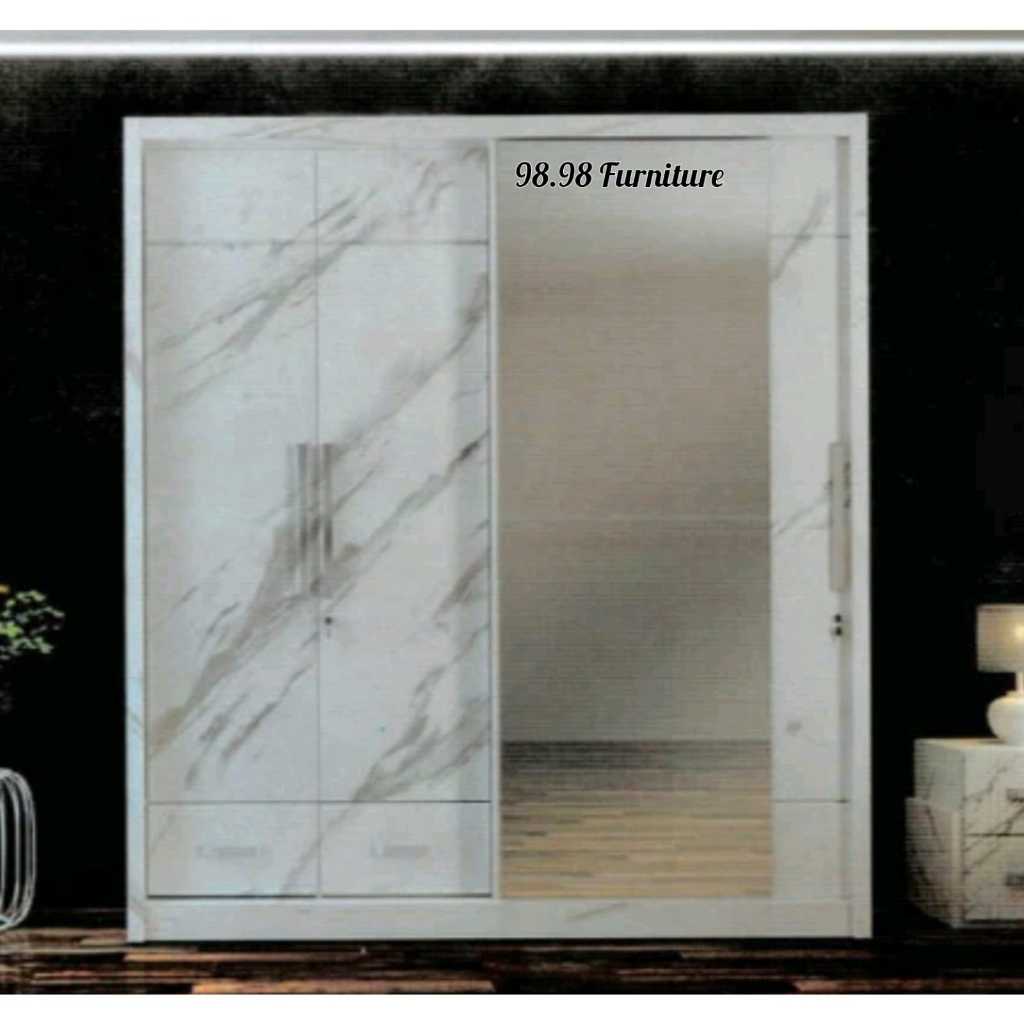 Jual Lemari Pakaian MDF 3 Pintu Sliding 200cm Marbella Tampilan Glossy ...