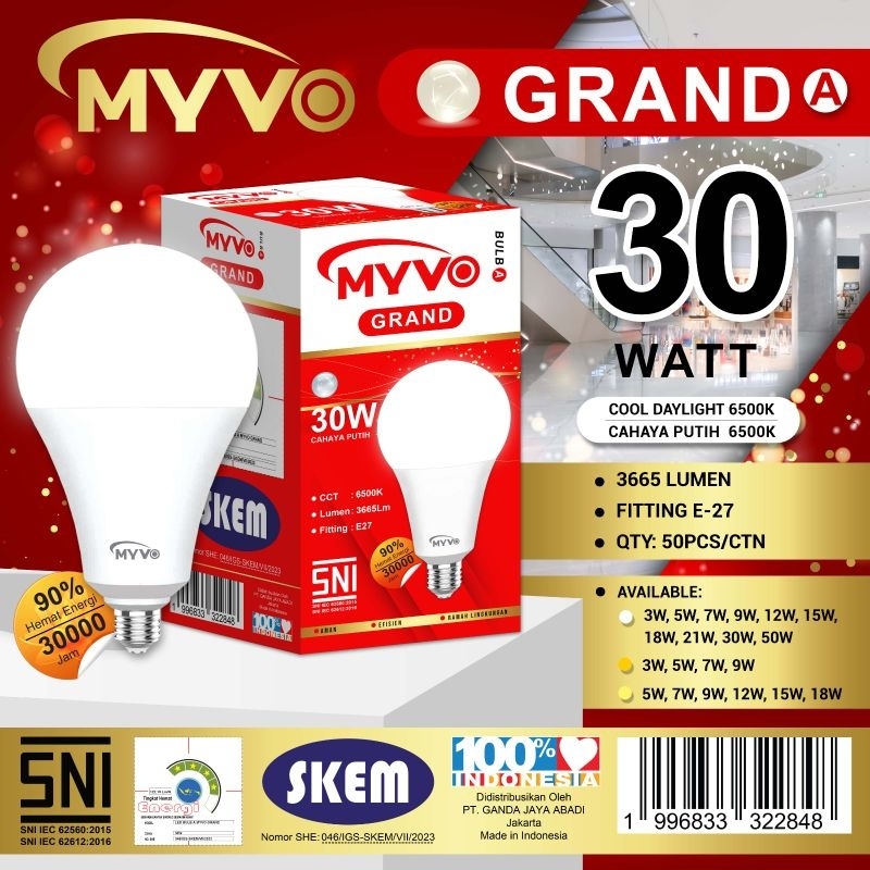 Jual MYVO GRAND LAMPU LED A BULB 30W 30 WATT BOHLAM GARANSI 2 TAHUN ...