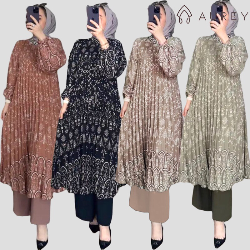Jual Aurey - oneset long tunik plisket kamila setelan tunik panjang ...