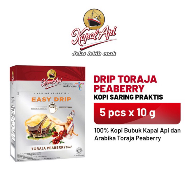 Jual Kapal Api Drip Toraja Peaberry 1 Folding Box (5 x 10gr) | Shopee ...