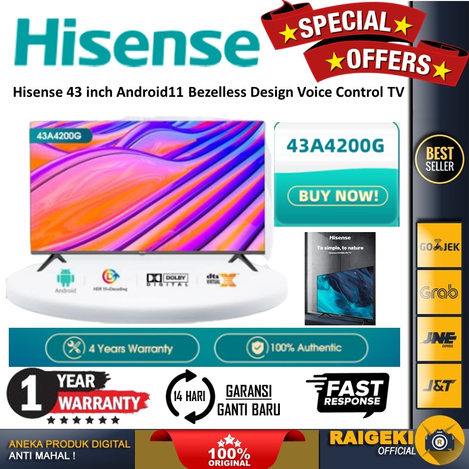 Jual Hisense 43 inch Android11 Bezelless Design Voice Control TV ...