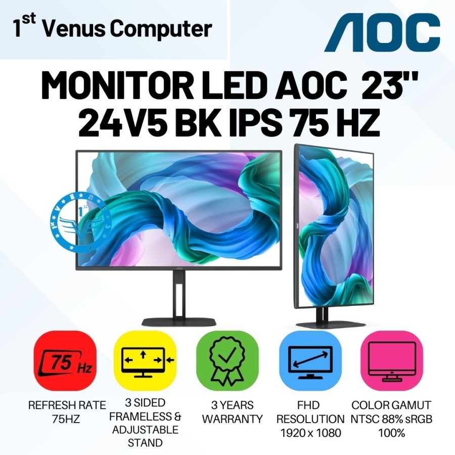 Jual MONITOR AOC 24V5/BK IPS 75Hz / MONITOR AOC 24V5 ERGONOMIC / MON28 ...