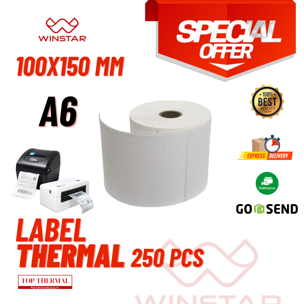 Jual Kertas Stiker Label Thermal ukuran 100x150 MM A6 isi 250 pcs Roll Gulungan | Shopee Indonesia