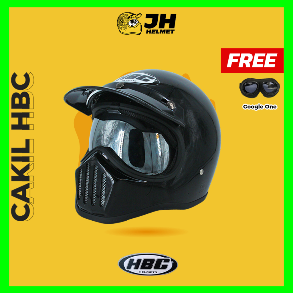 Jual Helm Cakil HBC Polos Black Glossy + Inner Visor | Helm Retro ...