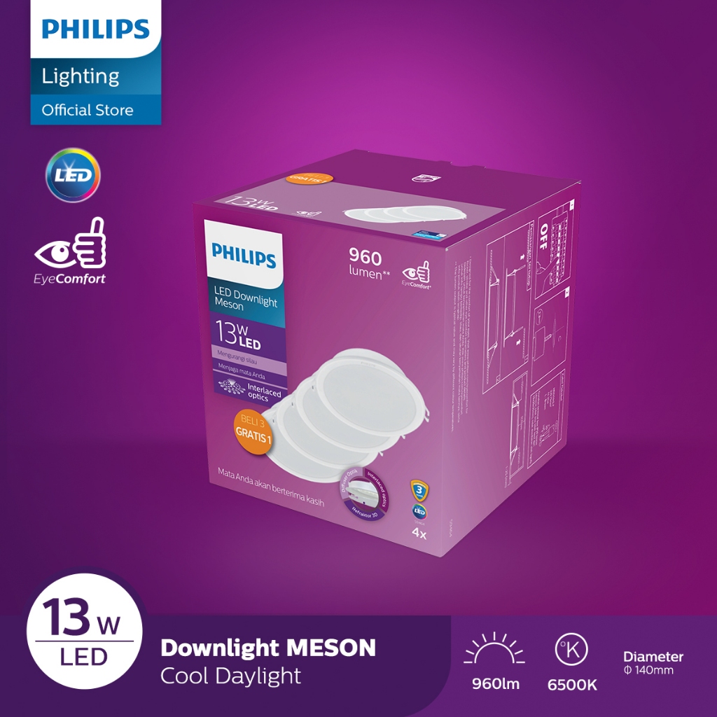 Jual Philips Downlight LED Meson 59464 125 13W 65K Putih - Paket 3 Gratis 1 | Shopee Indonesia