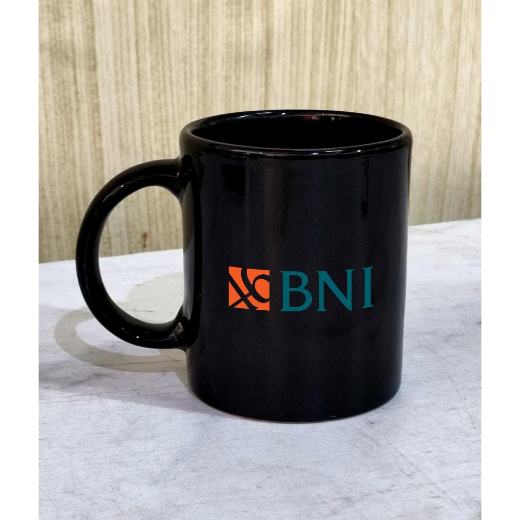 Jual Mug Keramik Hitam Logo Bank BNI/Mug Keramik Custom/Mug Cangkir Teh ...