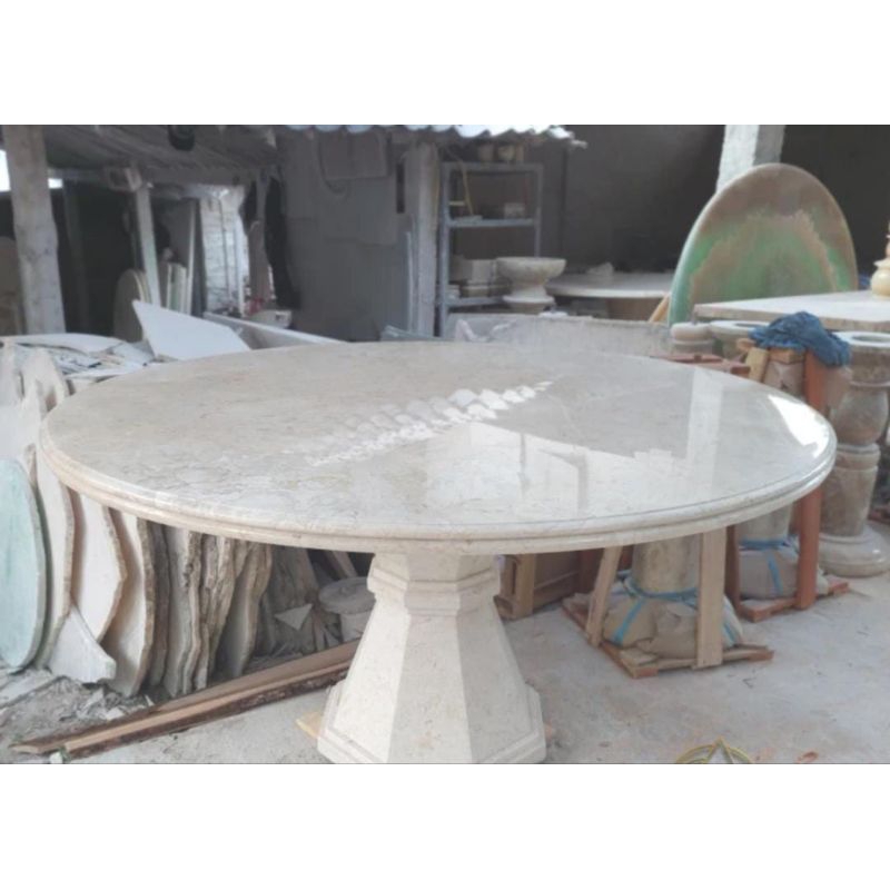 Jual Meja Makan Estetik Batu Marmer Putih Super Glosy Kaki Kerucut ...