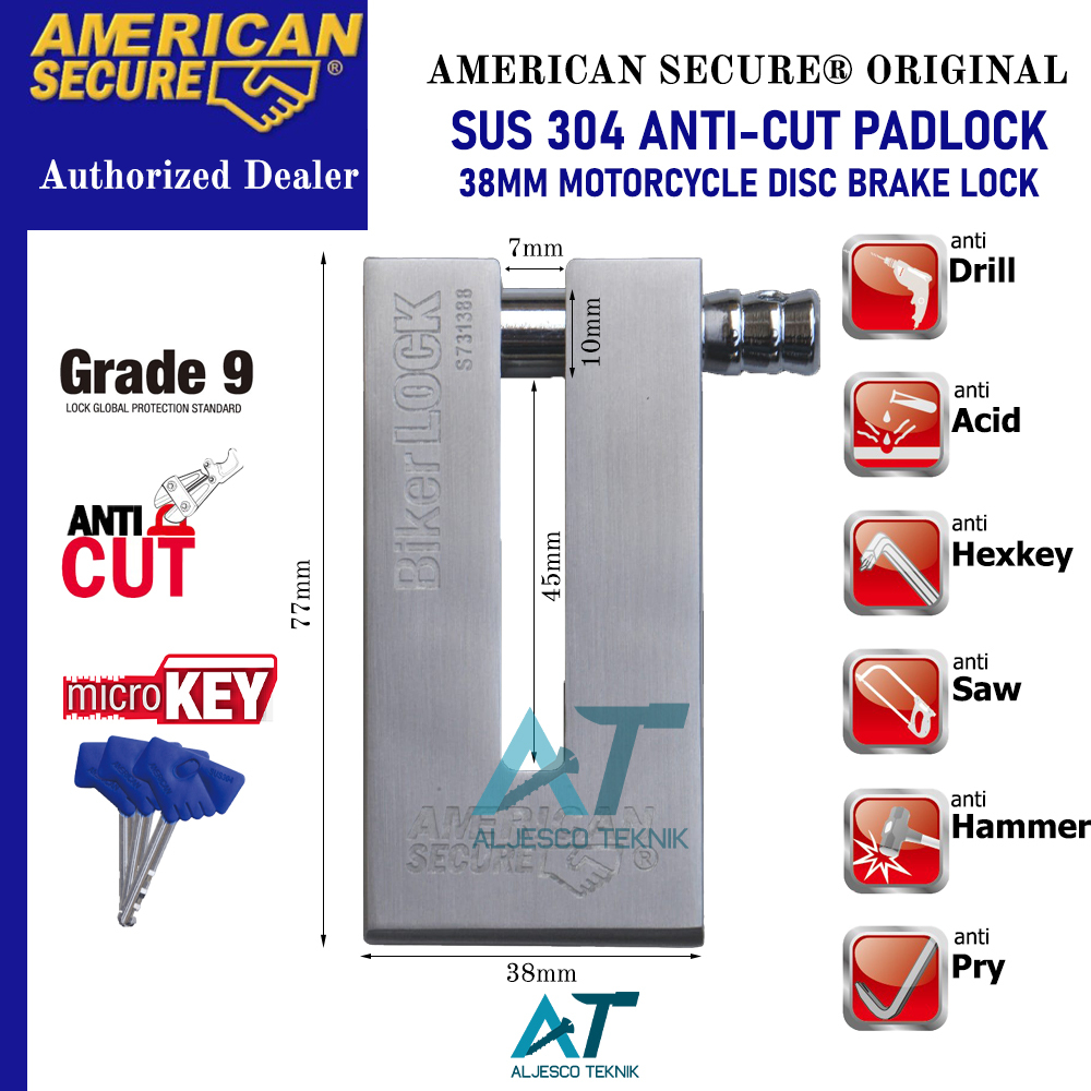 Jual AMERICAN SECURE GEMBOK CAKRAM MOTOR STAINLESS STEEL SUS304 ...