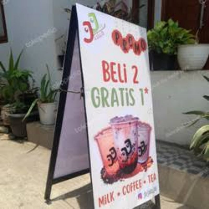 Jual Stand Banner Kayu 2 Sisi Sistem Lipat Engsel + Cetak Banner ...