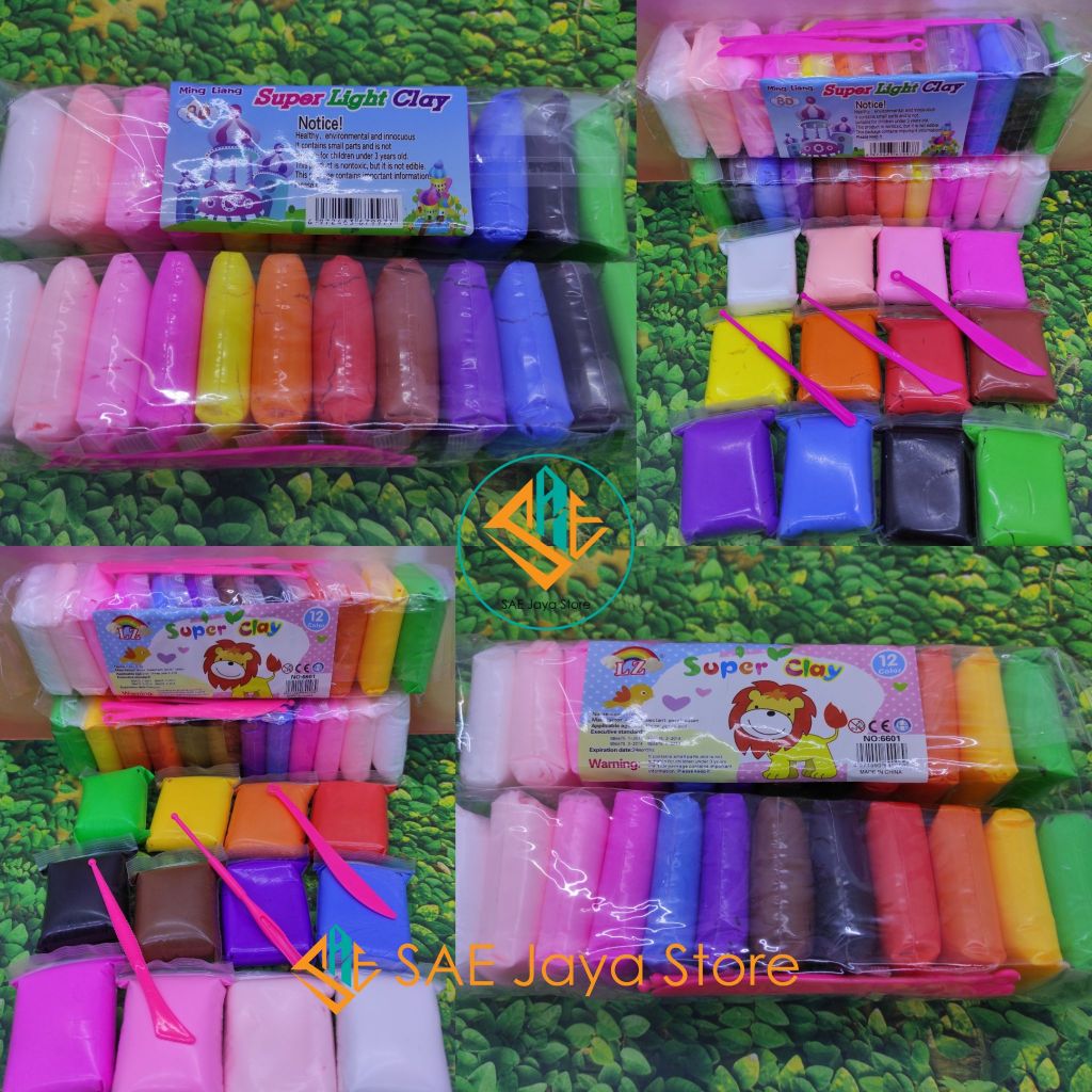 Jual (BESAR) CLAY MAINAN ANAK POLYMER 12 WARNA CLAY EDUKASI SLIME MURAH ...