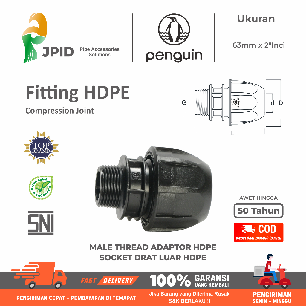 Jual Fitting HDPE Male Thread Adaptor 63mm x 2" | Shopee Indonesia