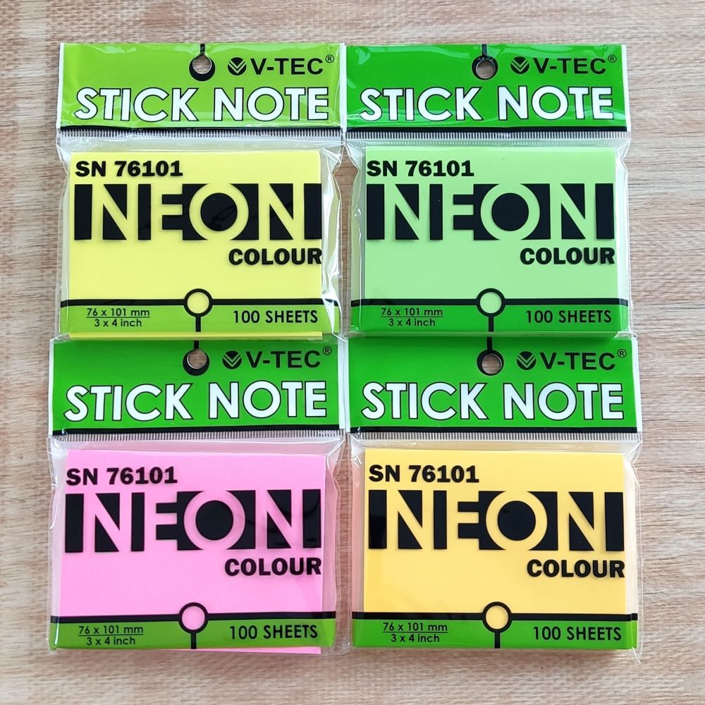 Jual V-TEC Sticky Notes Neon Colour / Memo Warna SN-76101 / 76 x 101mm ...