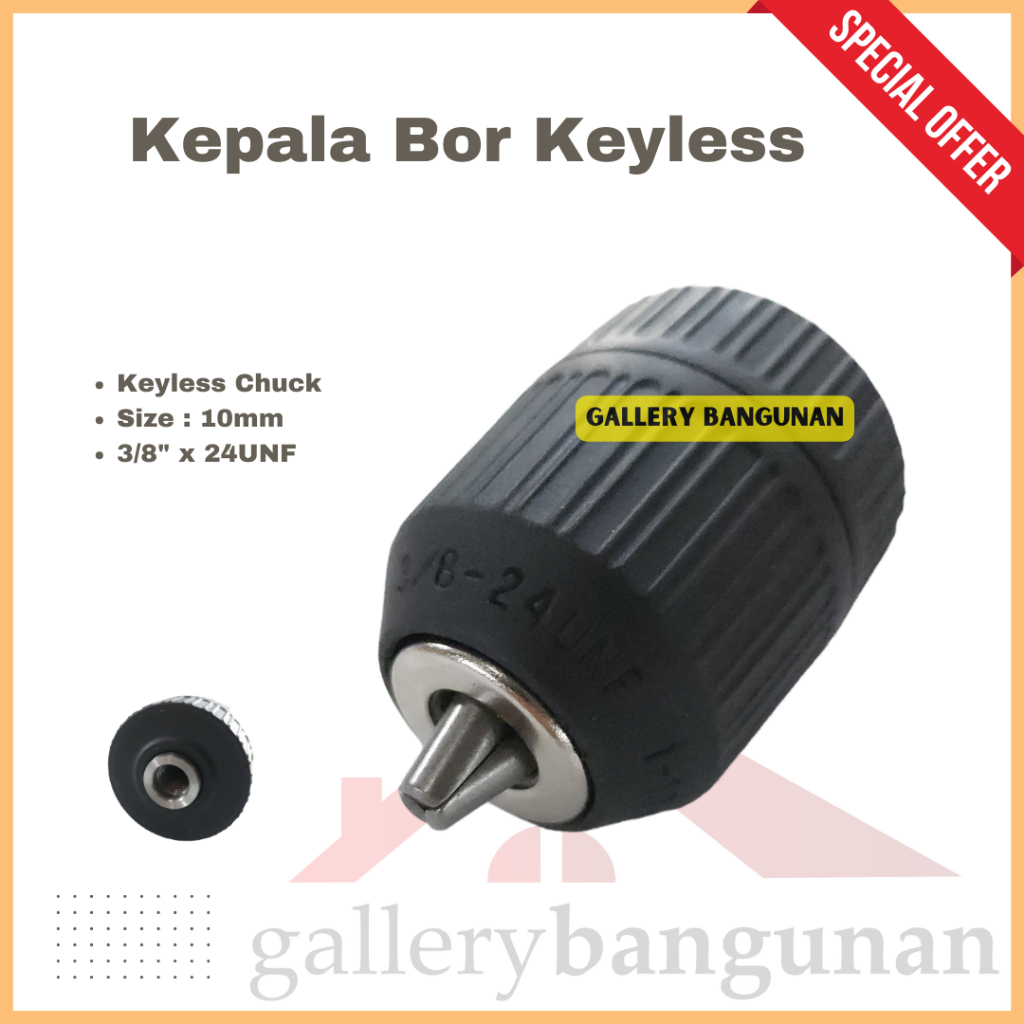 Jual Kepala Bor 10mm Keyless 3/8" Inch 24 UNF Baterai Cash Carge Tangan ...