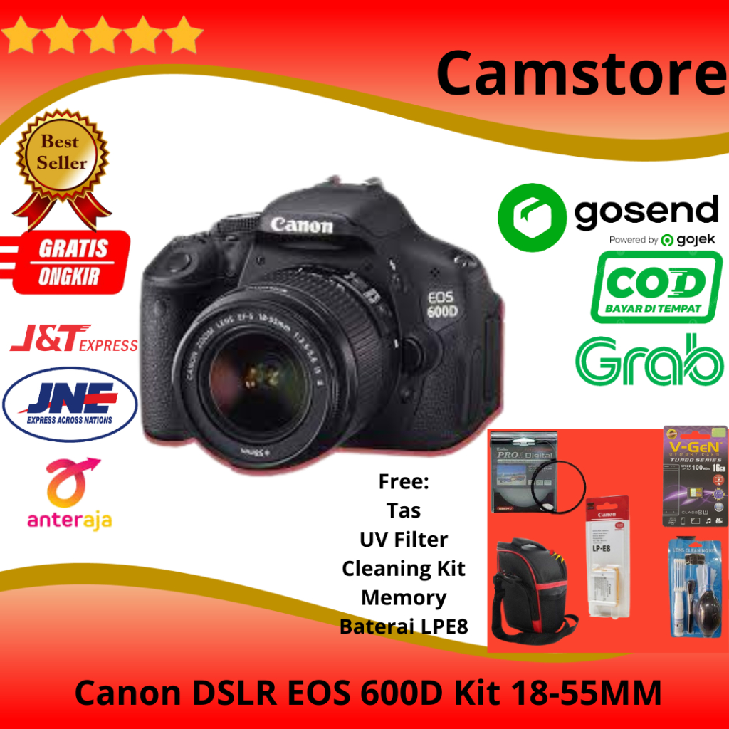Jual KAMERA CANON EOS 600D + LENSA KIT 18-55MM IS - GARANSI 1 TAHUN - CAMERA DSLR 600D CANON ...