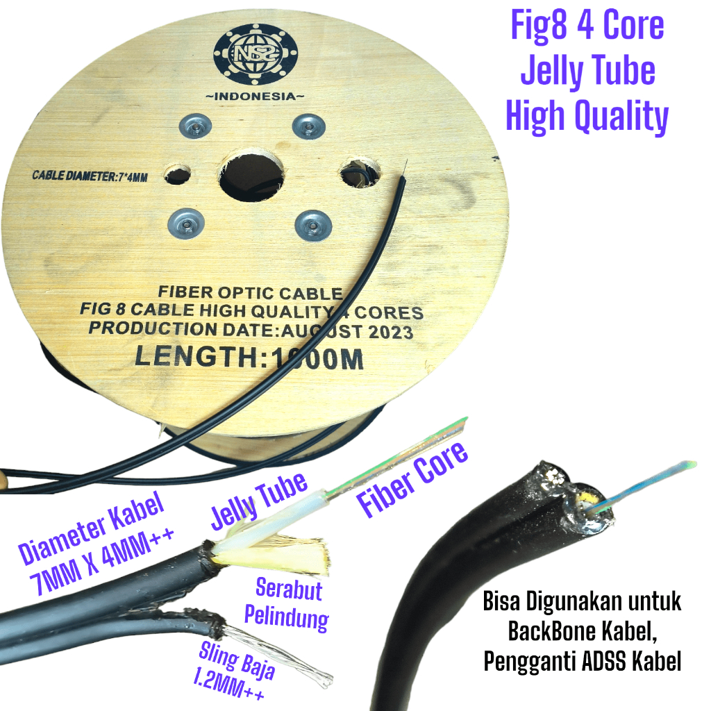 Jual kabel fo 4 core fig 8 jelly tube NS2 high quality / dropcore 4 ...