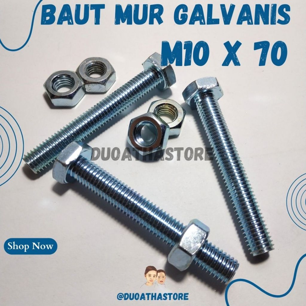 Jual M10 X 70 BAUT MUR PUTIH M10x70 BMP M10 x 70mm HEX GALVANIS | Shopee Indonesia