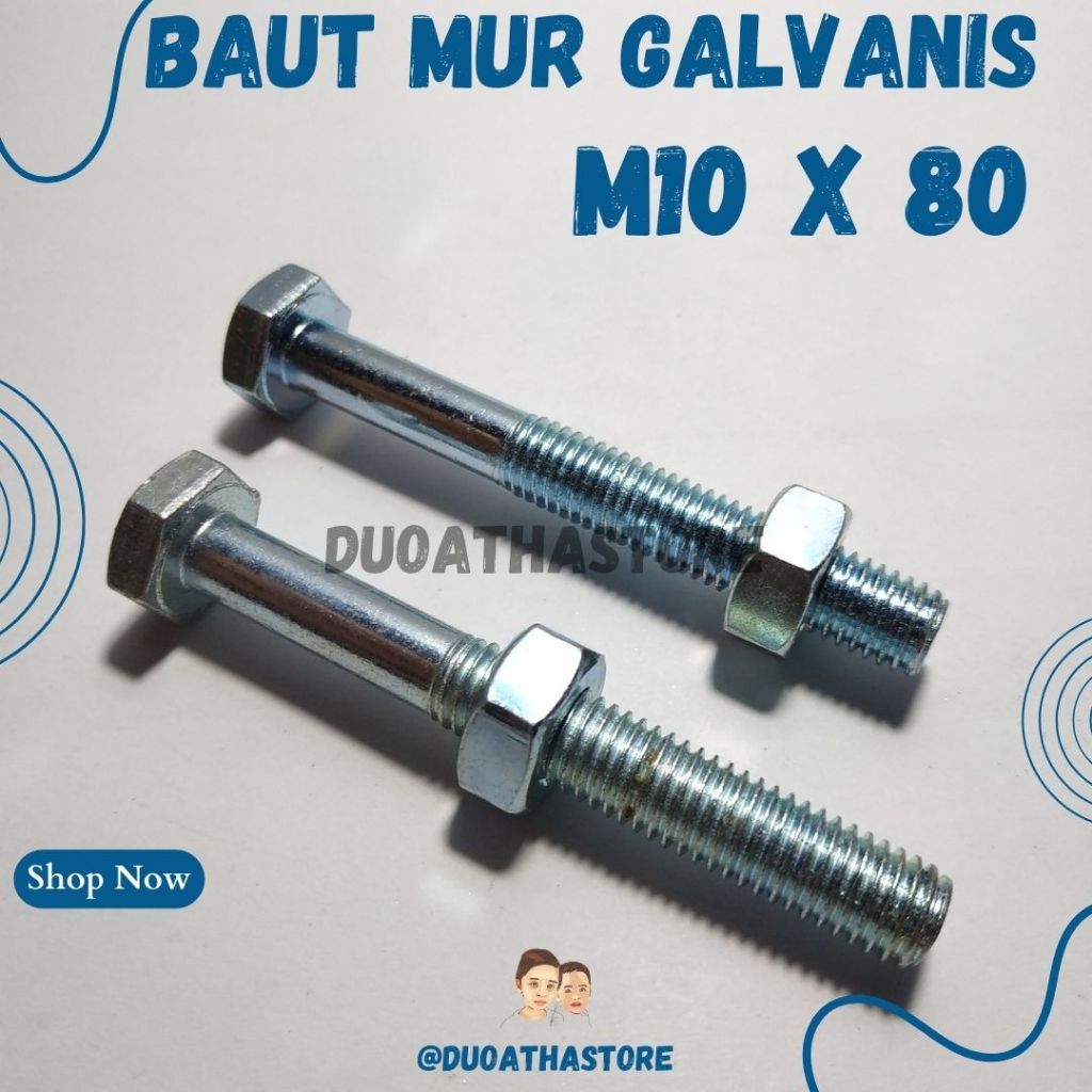 Jual M10 X 80 BAUT MUR PUTIH M10x80 BMP M10 x 80mm HEX GALVANIS | Shopee Indonesia