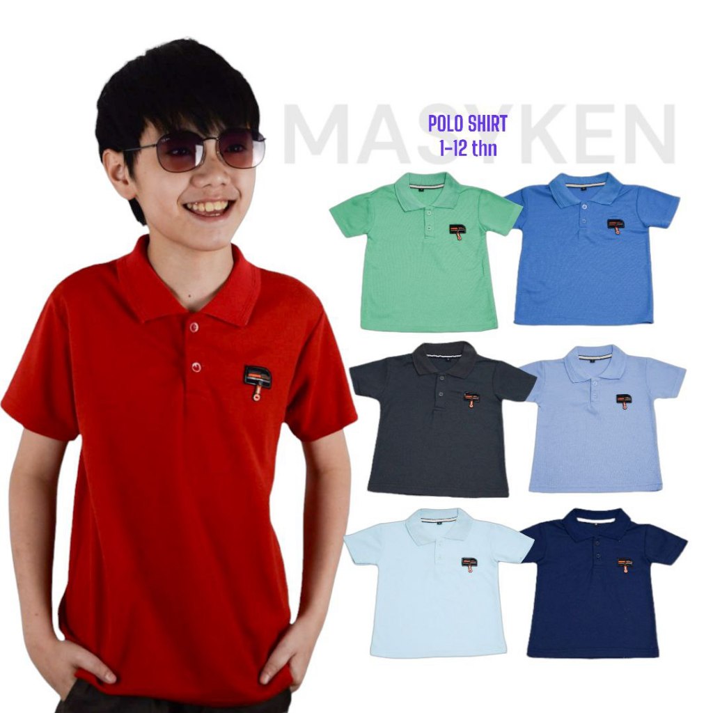 Jual MASYKEN Kaos kerah Polo Anak - Wangki Polos Unisex untuk Anak 1-12 ...
