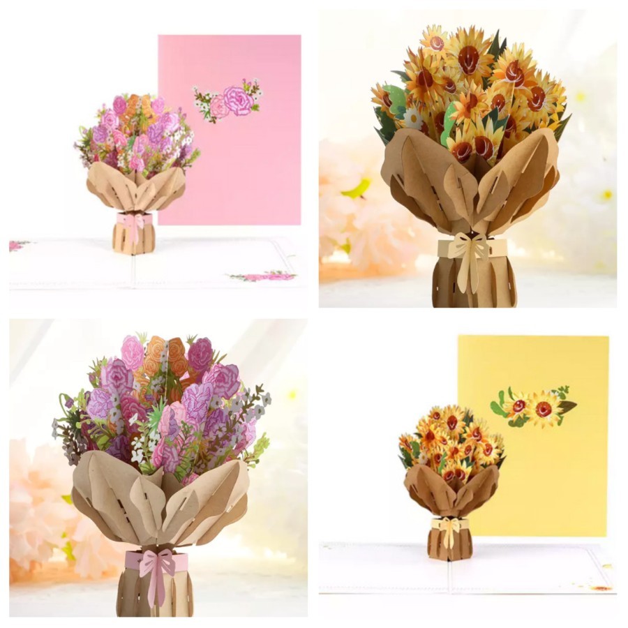 Jual kartu pop up kartu 3d kartu ucapan buket bunga hadiah unik ...