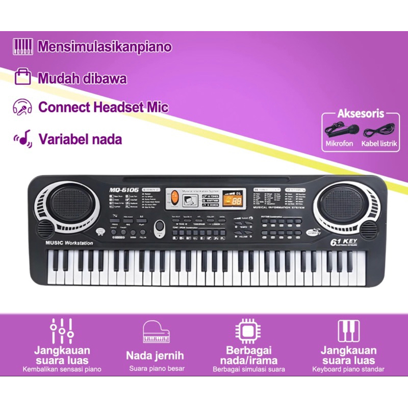 Jual PREMIUM PIANO ELECTRONIC DIGITAL FREE MICROPHONE 61 KEY KUNCI ...