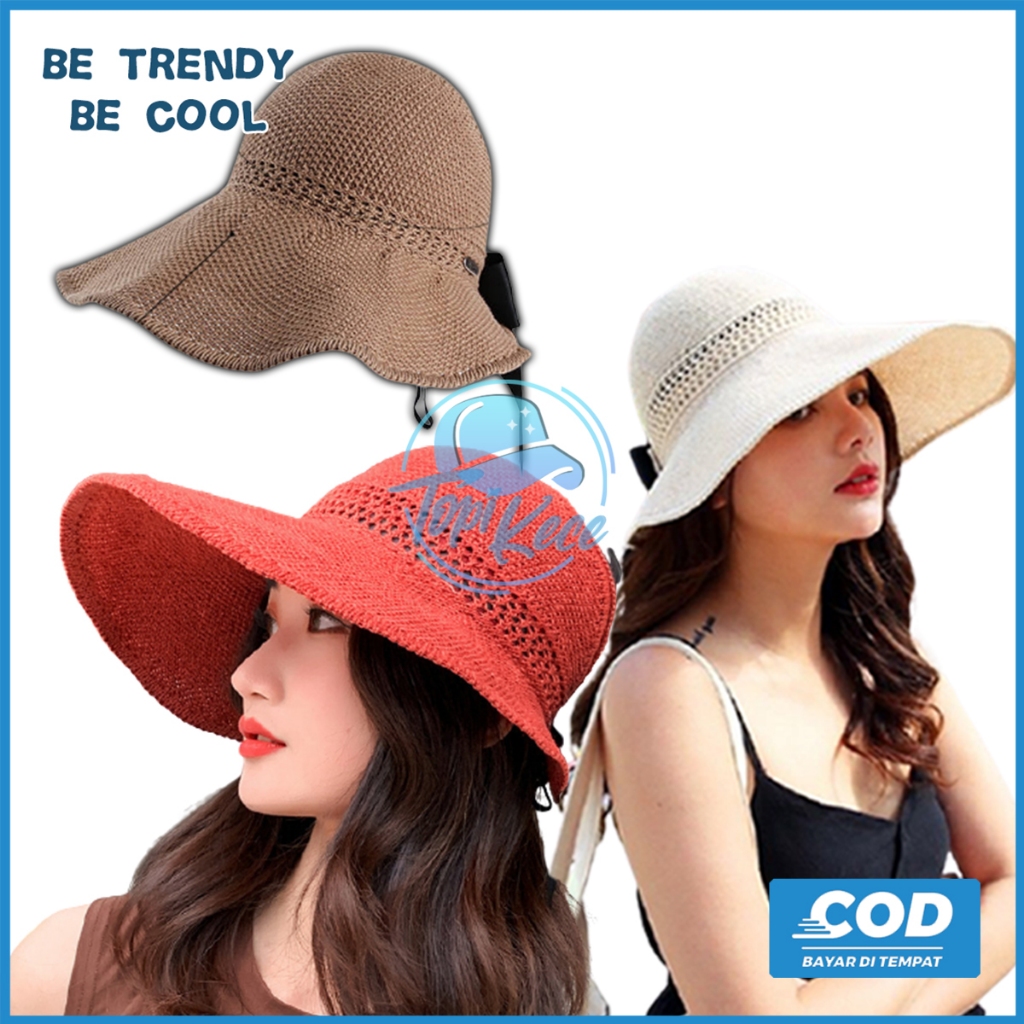 Jual Topi Pantai Wanita Korea Pelindung Sinar UV Matahari Lebar Visor Rajut Lipat Sun Hat ...