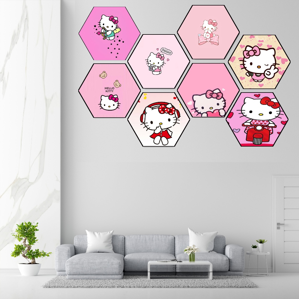 Jual HIASAN DINDING HEXAGONAL MOTIF HELLO KITTY AESTHETI / POSTER KAYU ...