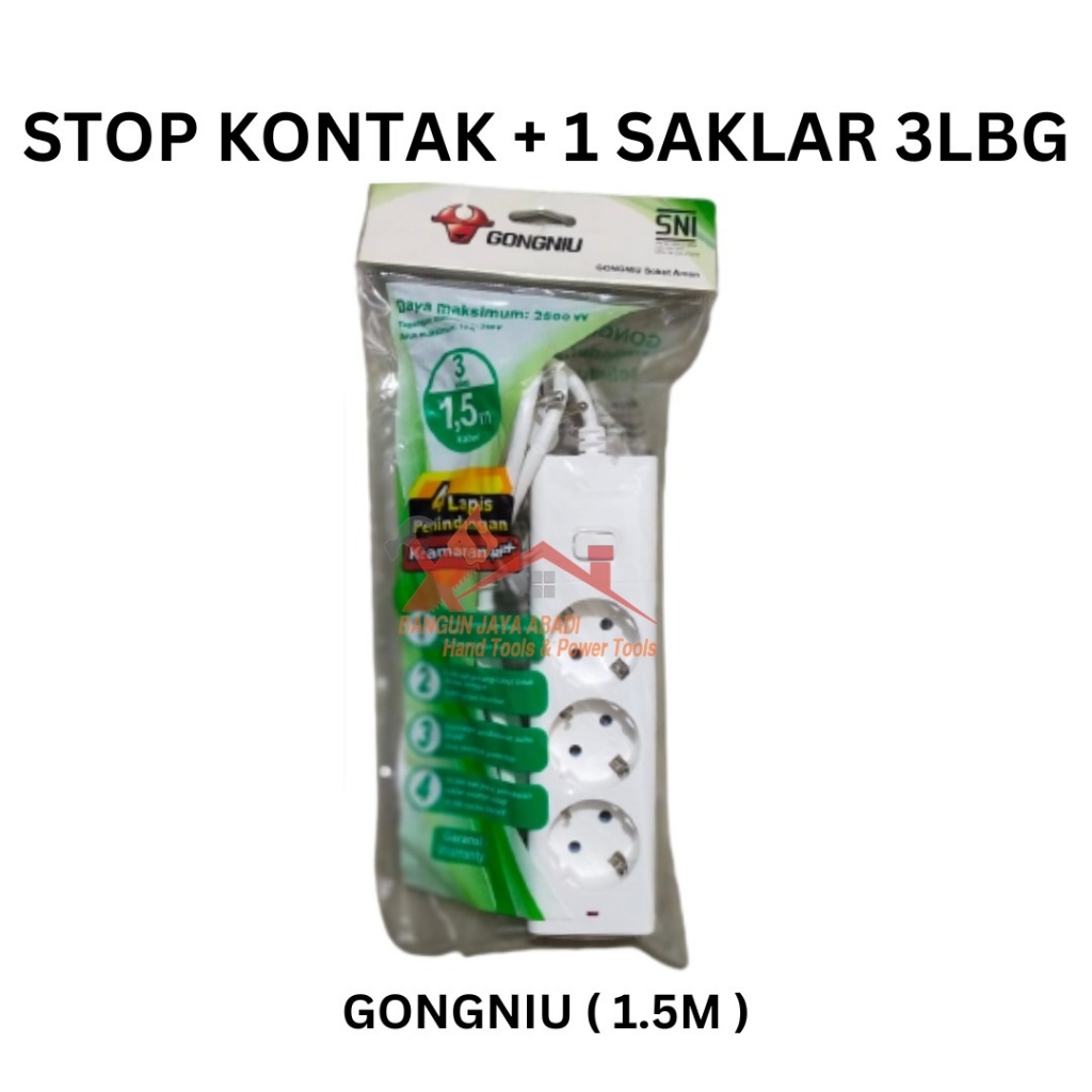 Jual Stop kontak GONGNIU uticonn 3 lubang stop kontak 1 switch 1,5 M 1.5 M BJA | Shopee Indonesia