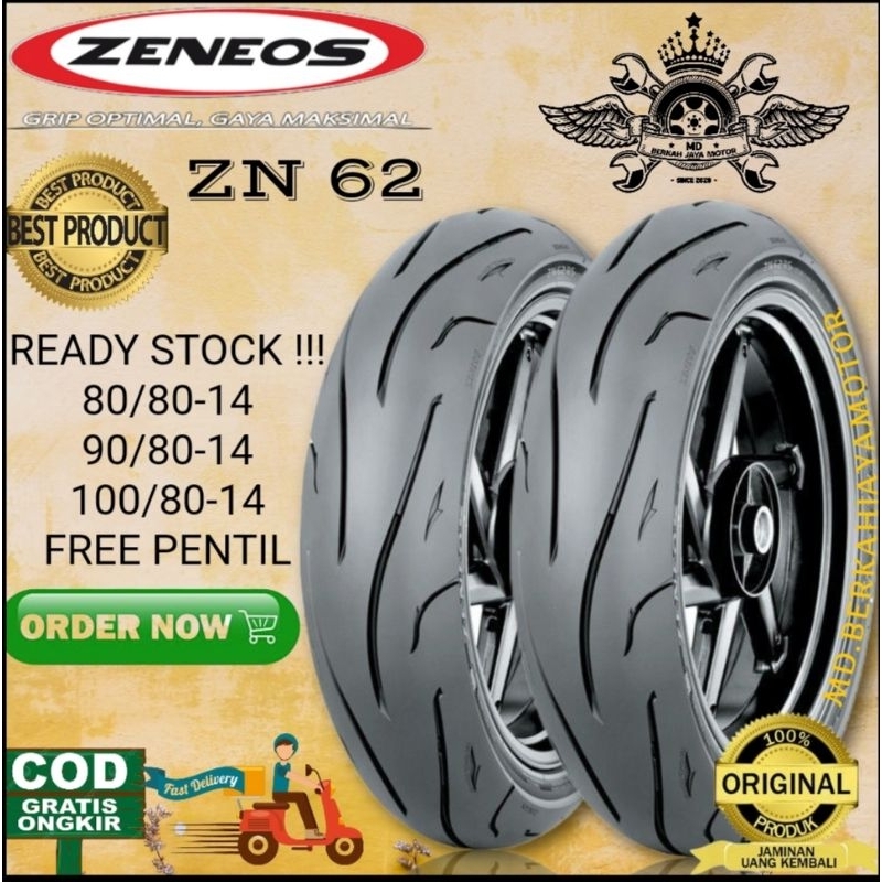 Jual TERMURAH (PRODUKSI 2024) BAN TUBELESS ZENEOS ZN62 (80/80-90/80-100 ...