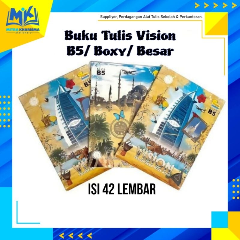 Jual Buku Tulis Garis VISION B5 (Boxy/ Besar) 42 Lembar (1 Pack Isi 6 ...