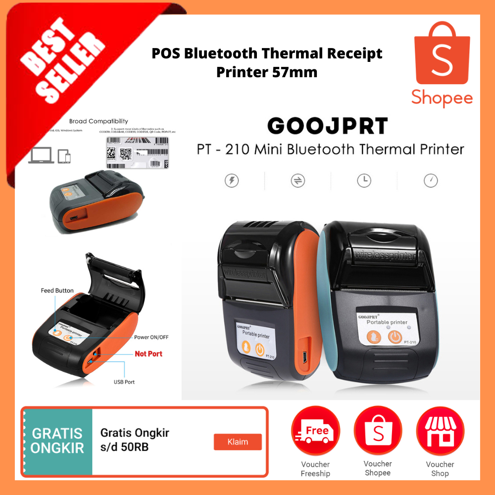 Jual POS Bluetooth Thermal Receipt Printer 57 mm / Printer cetak Label ...