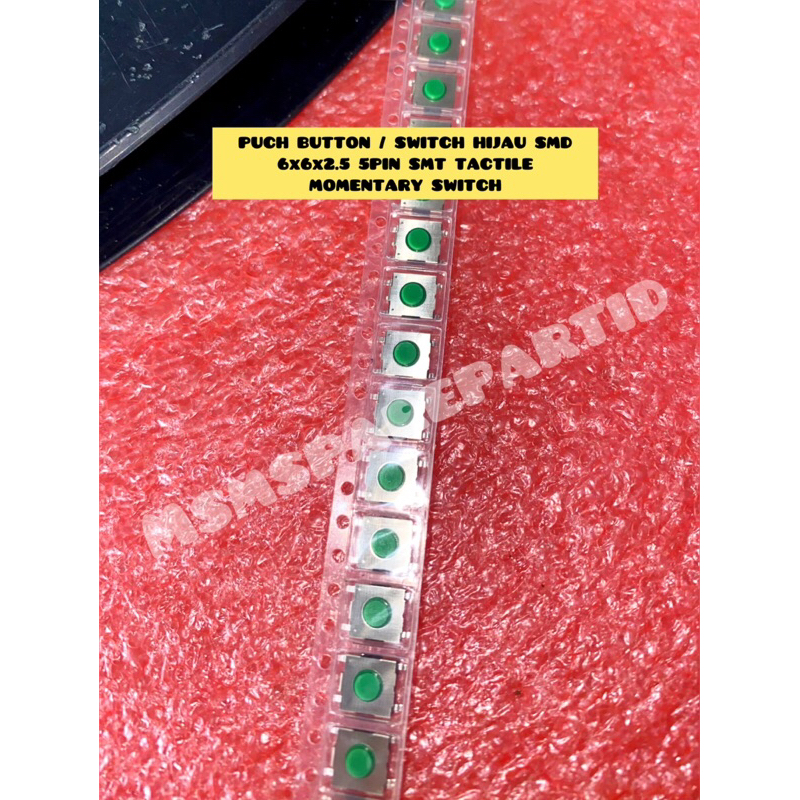 Jual PUCH BUTTON / SWITCH HIJAU SMD 6x6x2.5 5PIN SMT TACTILE MOMENTARY ...