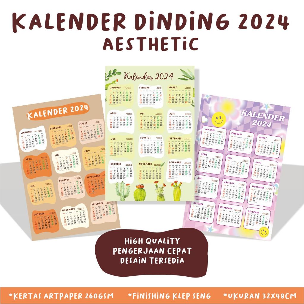 Jual KALENDER DINDING 2023 / 2024 / 1 LEMBAR / 12 BULAN / KLEP ...