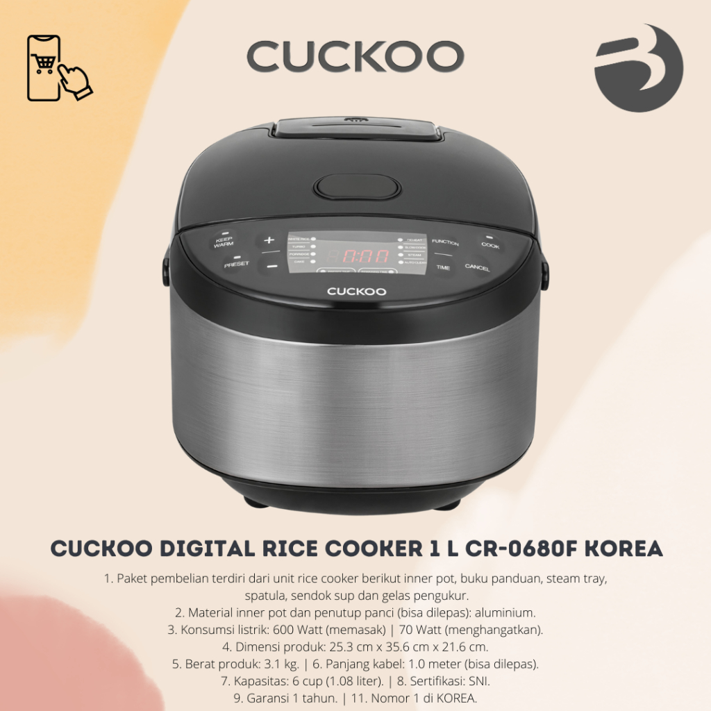 Jual CUCKOO Digital Rice Cooker 1 L CR-0680F KOREA | Shopee Indonesia