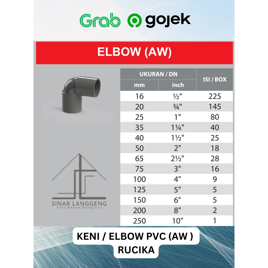 Jual Knee / Keni / Knei / Elbow PVC ( AW ) Rucika 8", 10" , 12 ...