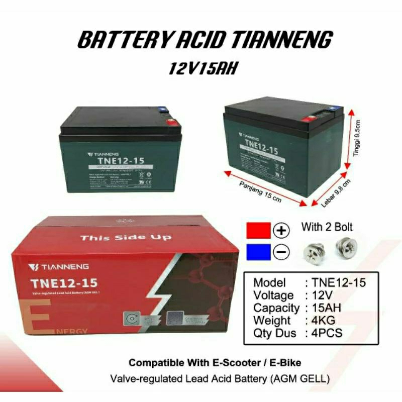 Jual BATTERY/ACCU TIANNENG 12V 12AH 6-DZF-12 @1pc (KDP) | Shopee Indonesia
