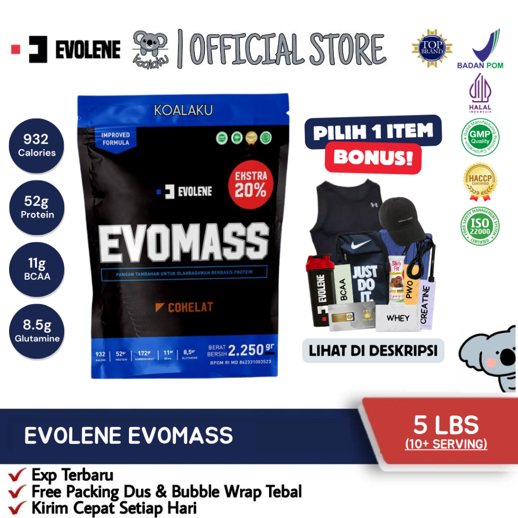 Jual Evolene Evomass Evo Mass Gainer 5lbs 2.25 kg Susu Protein Gym Bulking Penggemuk Penambah ...