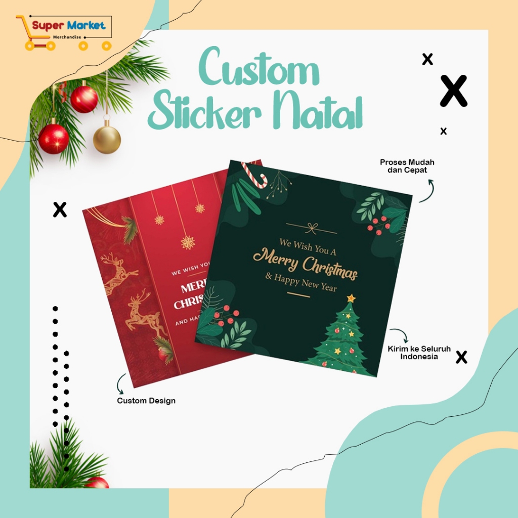 Jual [BACA DESKRIPSI] Cetak Stiker Toples Kotak Custom | Stiker Natal ...