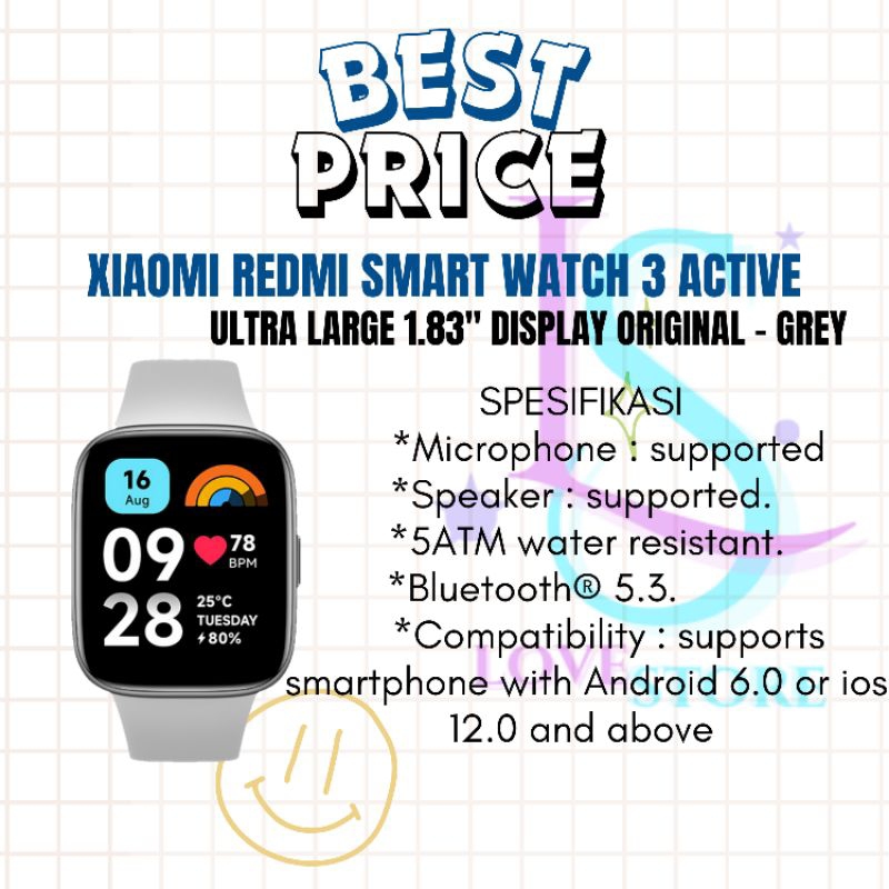 Jual XIAOMI REDMI SMART WATCH 3 ACTIVE ULTRA LARGE 1.83" DISPLAY ...