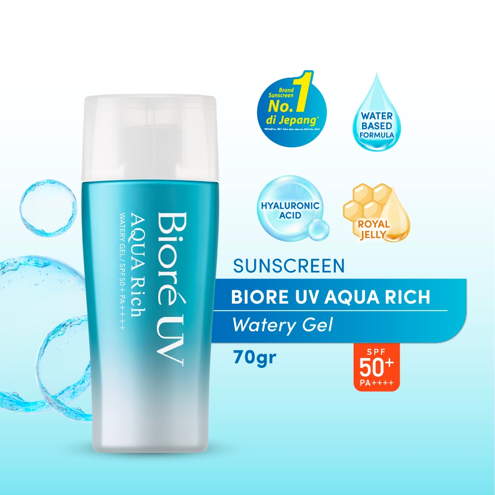 Jual Biore UV Aqua Rich Sunscreen Watery Gel SPF 50 PA++++ 70ml | Shopee Indonesia