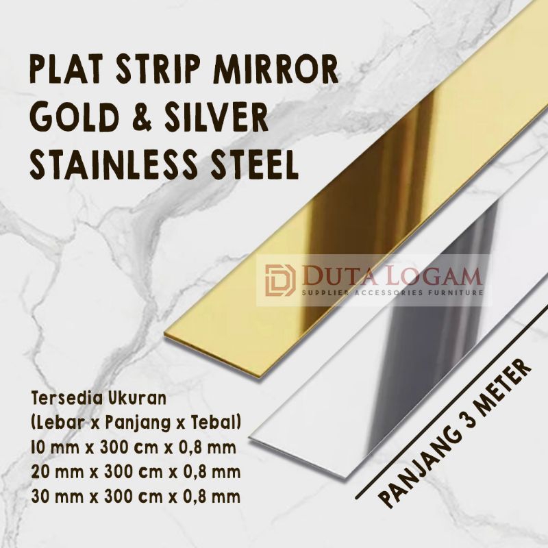 Jual PLAT STRIP Lebar 20 mm (2 cm) MIRROR GOLD & SILVER STAINLESS STEEL ...