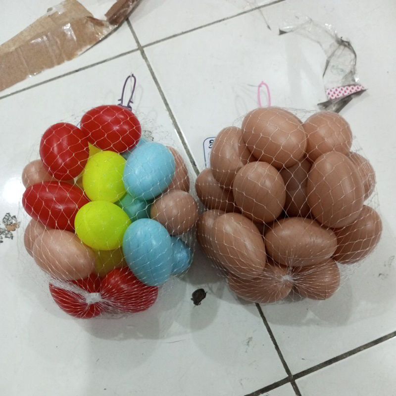 Jual (harga 2 pak)Mainan telur ayam jaring isi 20 telur plastik Ada dua ...