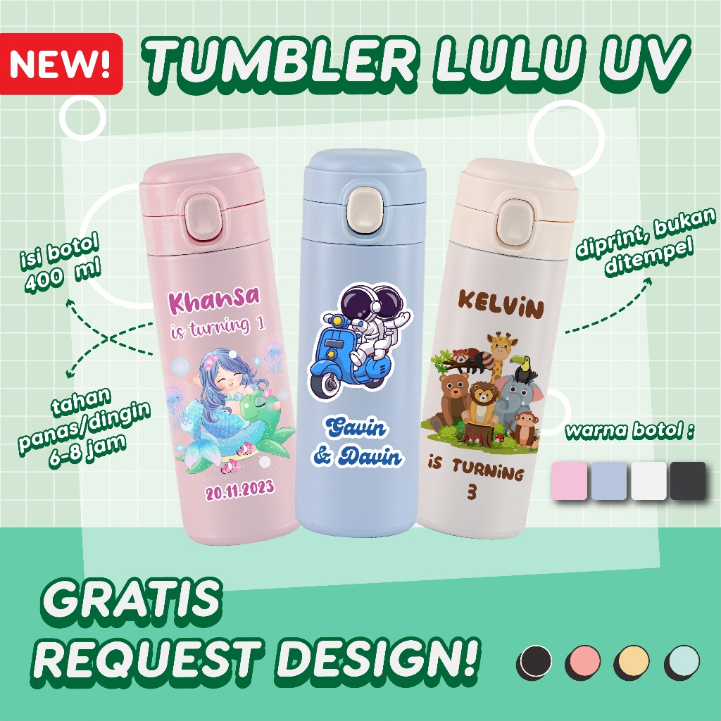 Jual Tumbler Custom Nama / Logo / Gambar UV Print Travel Kids Botol Minum Termos Souvenir Ulang ...