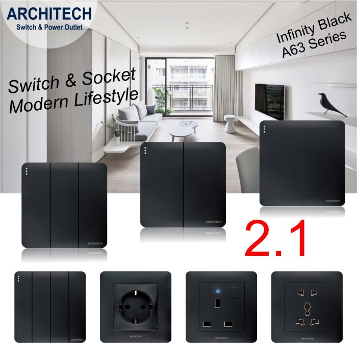 Jual SAKELAR LAMPU STOP KONTAK ARCHITECH INFINITY A63 2.1 Black SERIES /saklar architect ...