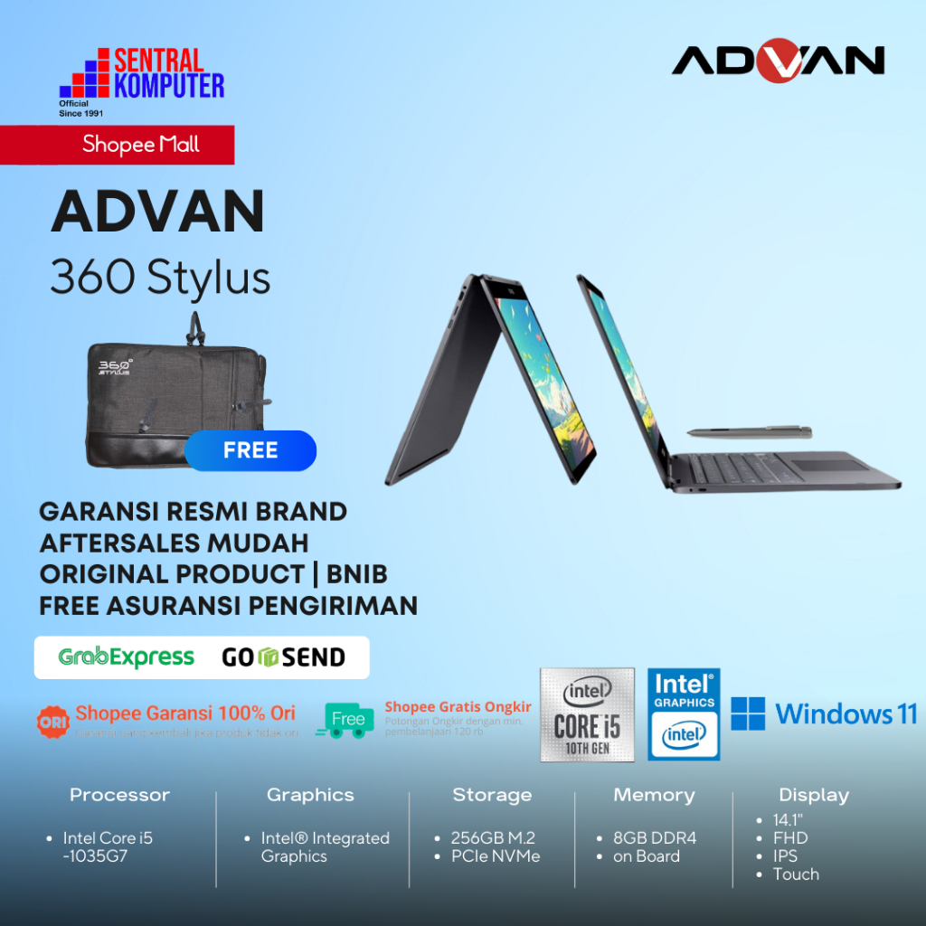 Jual Advan 360 Stylus Laptop Flip 2in1 Tablet Touchscreen INTEL i5 8 ...
