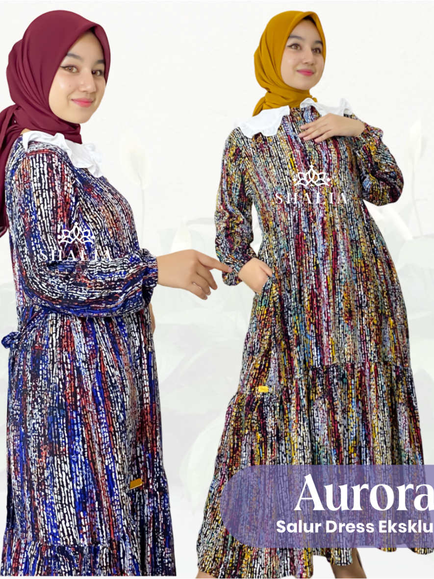 Jual Aurora Dress Rayon Motif Salur Premium LD 120 Baju Gamis Wanita ...