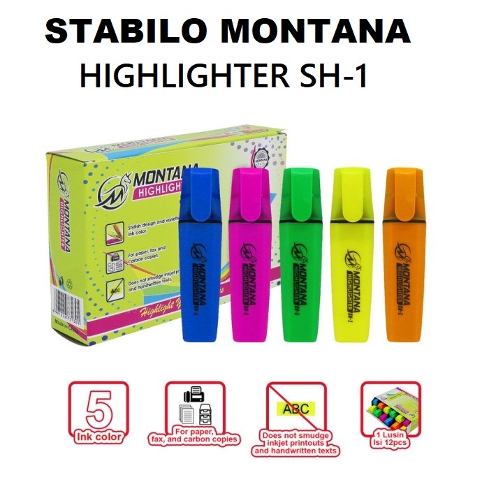 Jual STABILO MONTANA SH-1 1 PACK ISI 12 PCS/ HIGHLIGHTER/ PENANDA WARNA ...